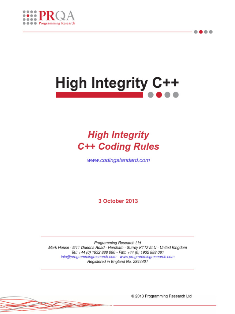 High Integrity CPP Coding Rules WP | PDF | Method (Computer Programming) | Constructor (Object ...
