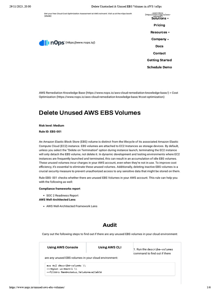 Delete Unattached & Unused EBS Volumes in AWS - Nops | PDF | Information Technology Management ...