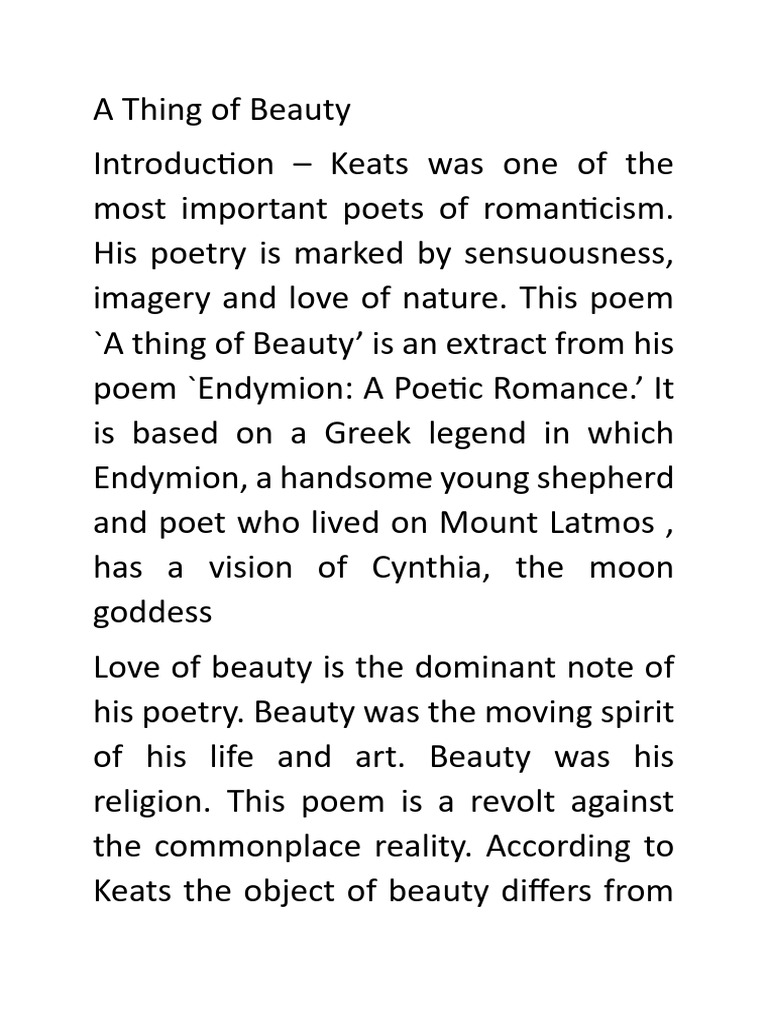 A Thing of Beauty | PDF | Heaven | John Keats