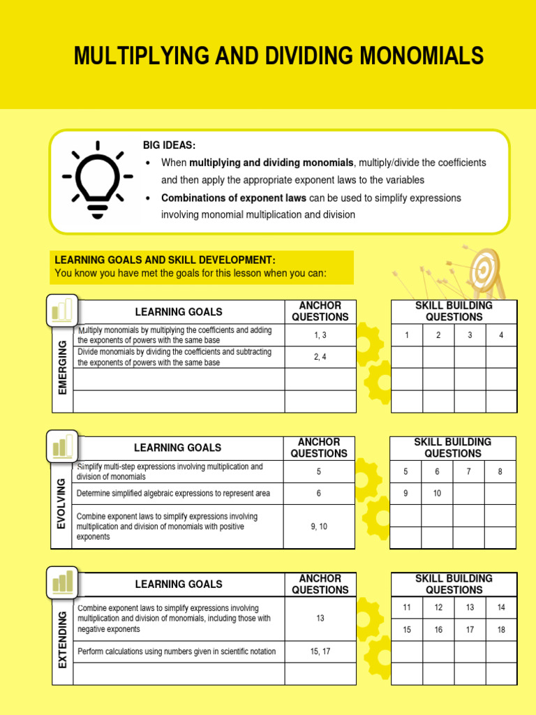 Multiplying and Dividing Monomials - CYU | PDF | Multiplication ...