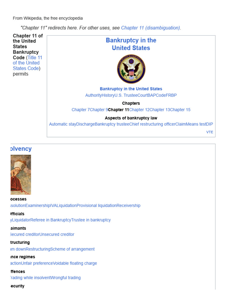 Chapter 11, Title 11, United States Code | PDF | Chapter 11 | Bankruptcy