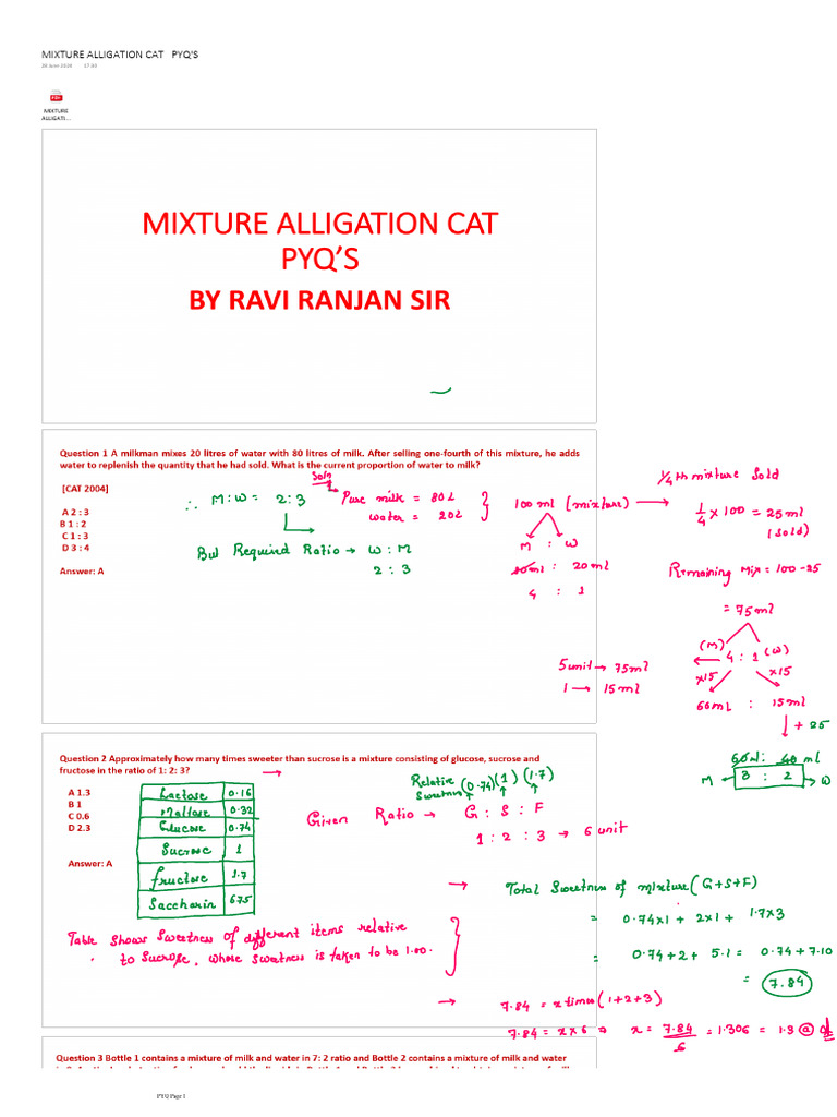 Mixture Alligation Cat Pyq's 1 July | PDF