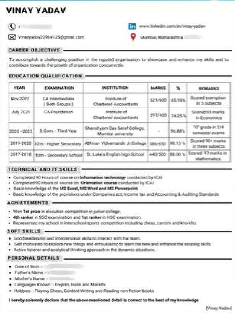 Resume Format | PDF
