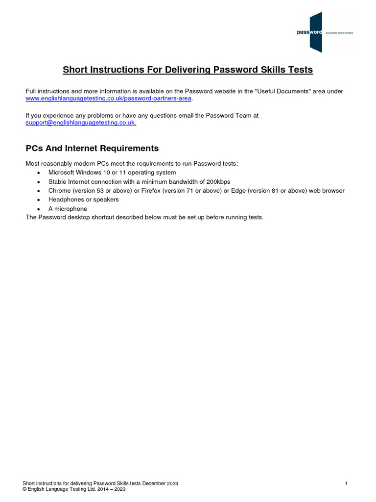 Short Instructions For Delivering Password Skills Tests December 2023 ...