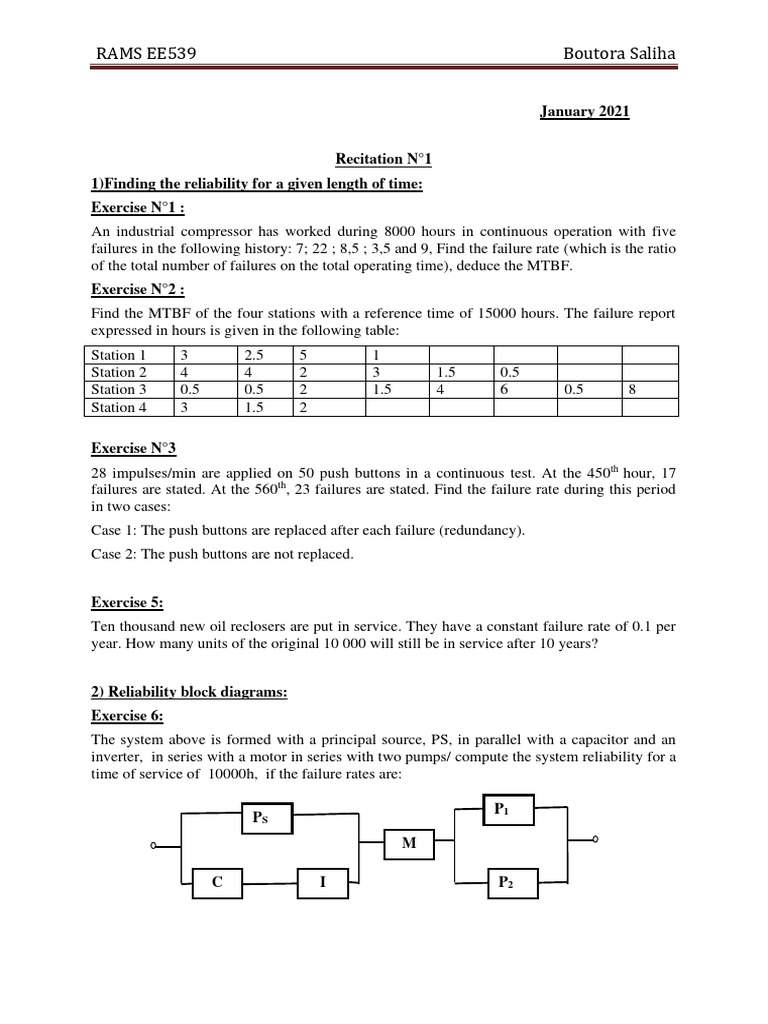 Reliability Analysis Exercises and Solutions | PDF | Reliability ...