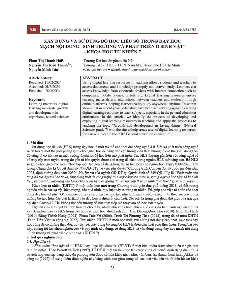 Xy DNG V S DNG B HC Liu S Trong Dy HC MCH Ni Dung Sinh TRNG V PHT Trin Sinh VT Khoa HC T Nhin 7 ...