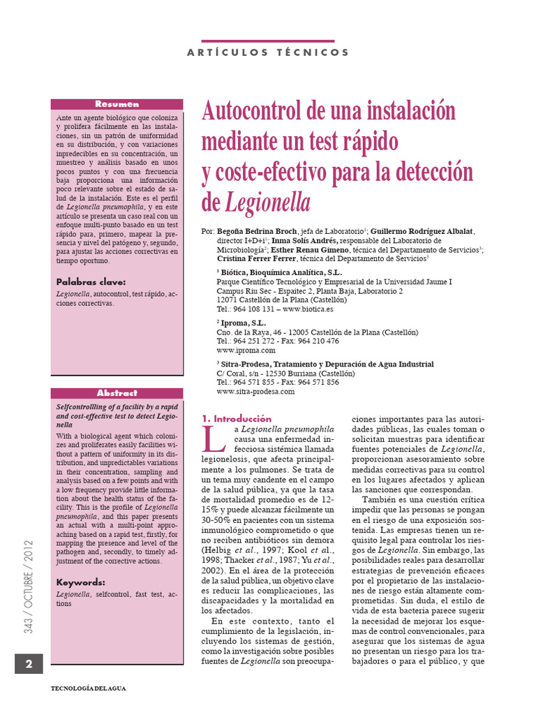 Autocontrol Mediante Test Rápido de Legionella | PDF | Las bacterias | Agua