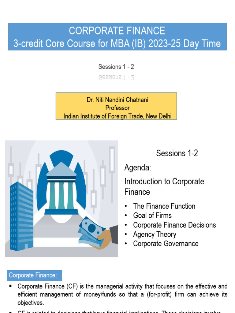 Corporate Finance 3-Credit Core Course For MBA (IB) 2023-25 Day Time ...