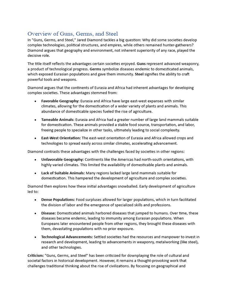 Overview of Guns, Germs, and Steel | PDF | Society