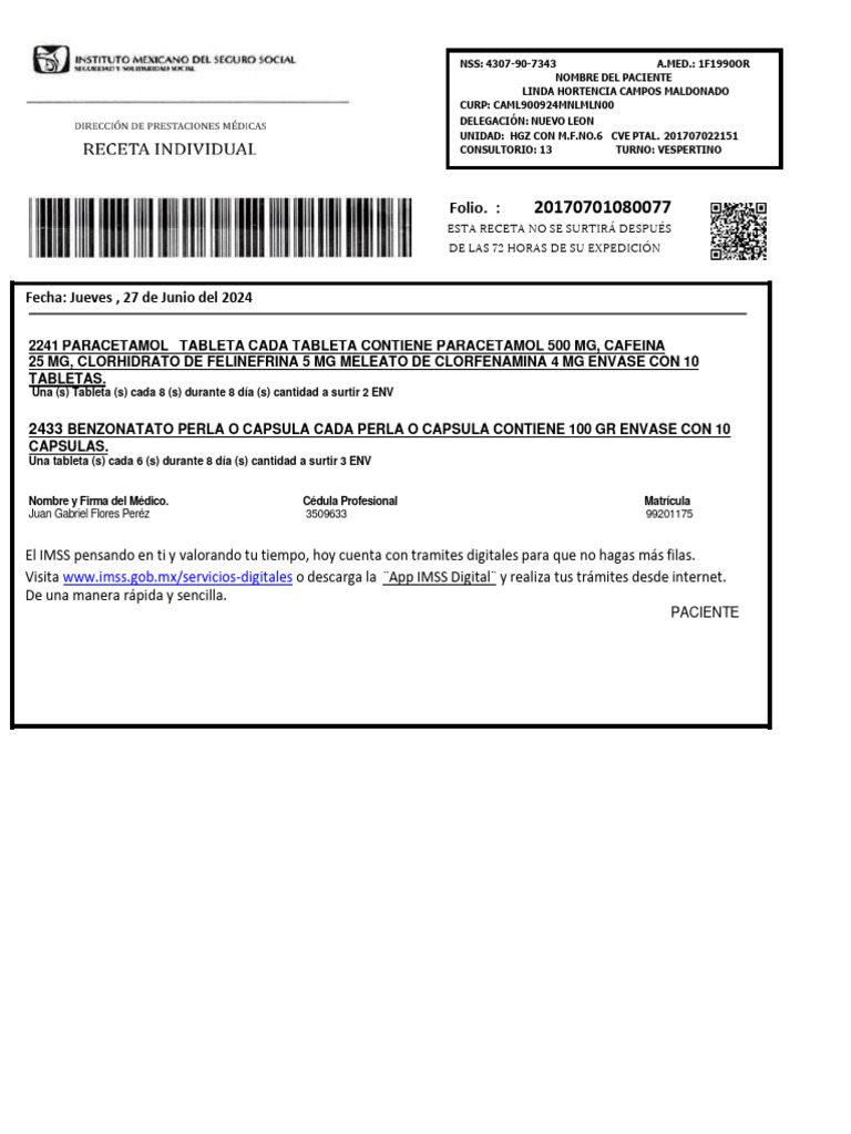 Receta Del Imss | PDF