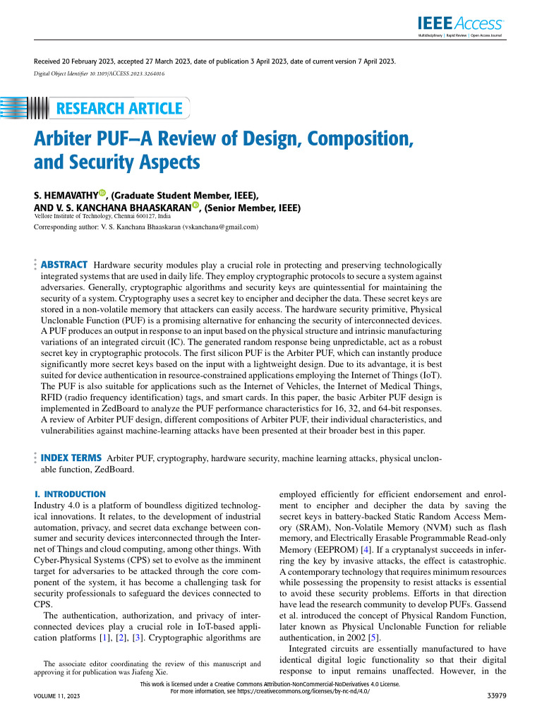 Arbiter PUFA Review of Design Composition and Security Aspects | PDF ...