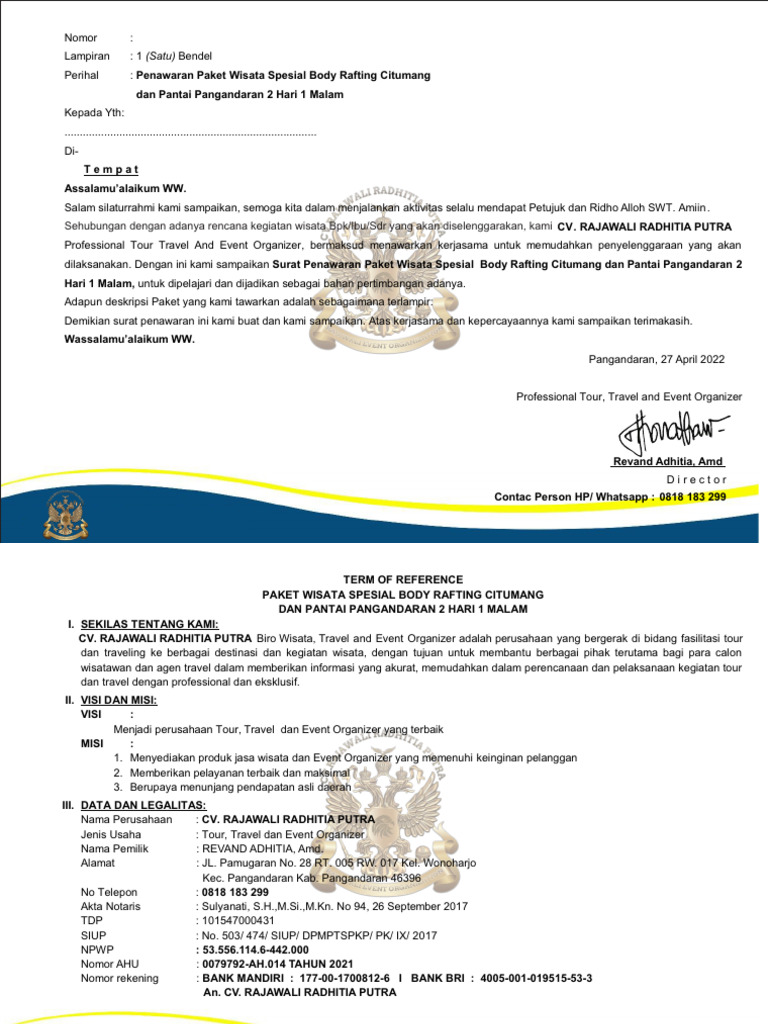Proposal Mungil TTD | PDF | Bisnis | Perjalanan