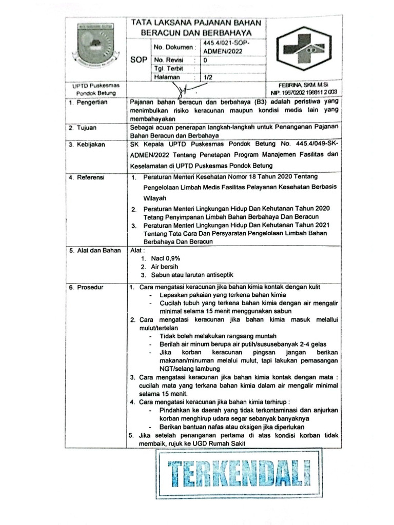3.9.1.c.2.b. SOP Tumpahan Reagensia Dan Pajanan Petugas | PDF