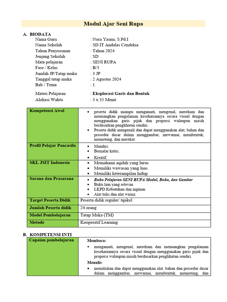 Modul Seni Rupa Kelas 3 Bab 1 | PDF