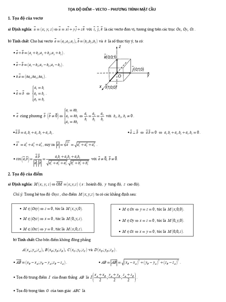 TRẮC NGHIỆM TỌA ĐỘ ĐIỂM VECTO PHƯƠNG TRÌNH MẶT CẦU sửa | PDF