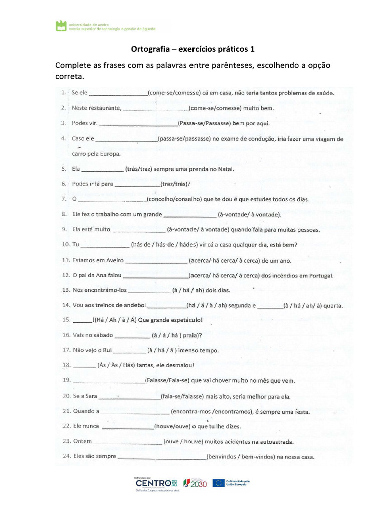 Ortografia - Exercício 1 | PDF