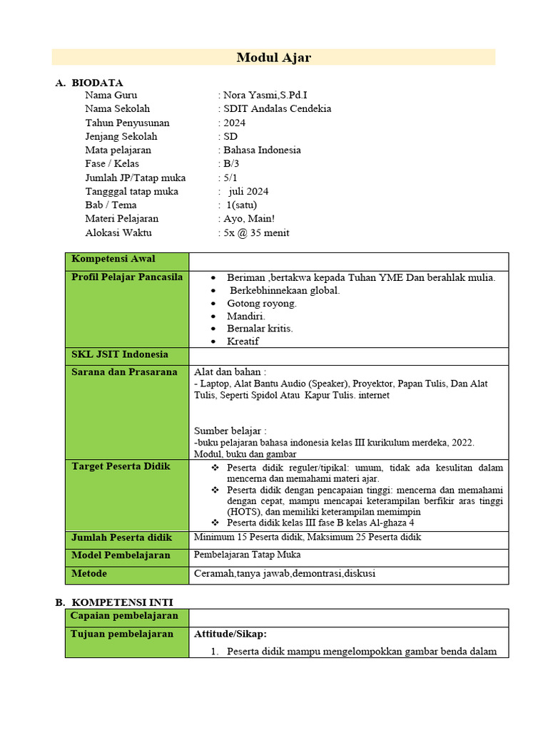 Modul Ajar B.indo Bab 1 | PDF | Karier & Perkembangan