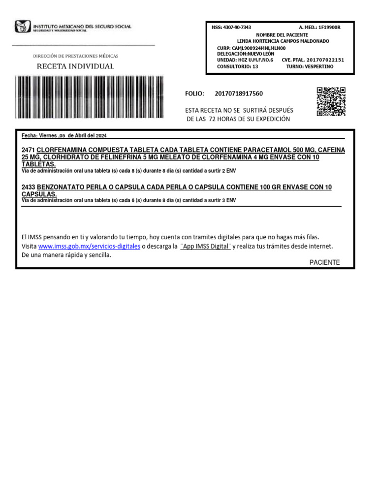 Receta Del Imss | PDF