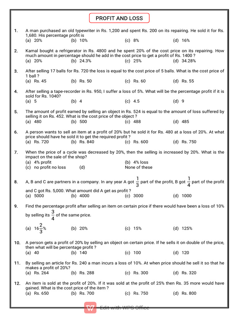 Profit and Loss DPP ( Practice Set ) | PDF