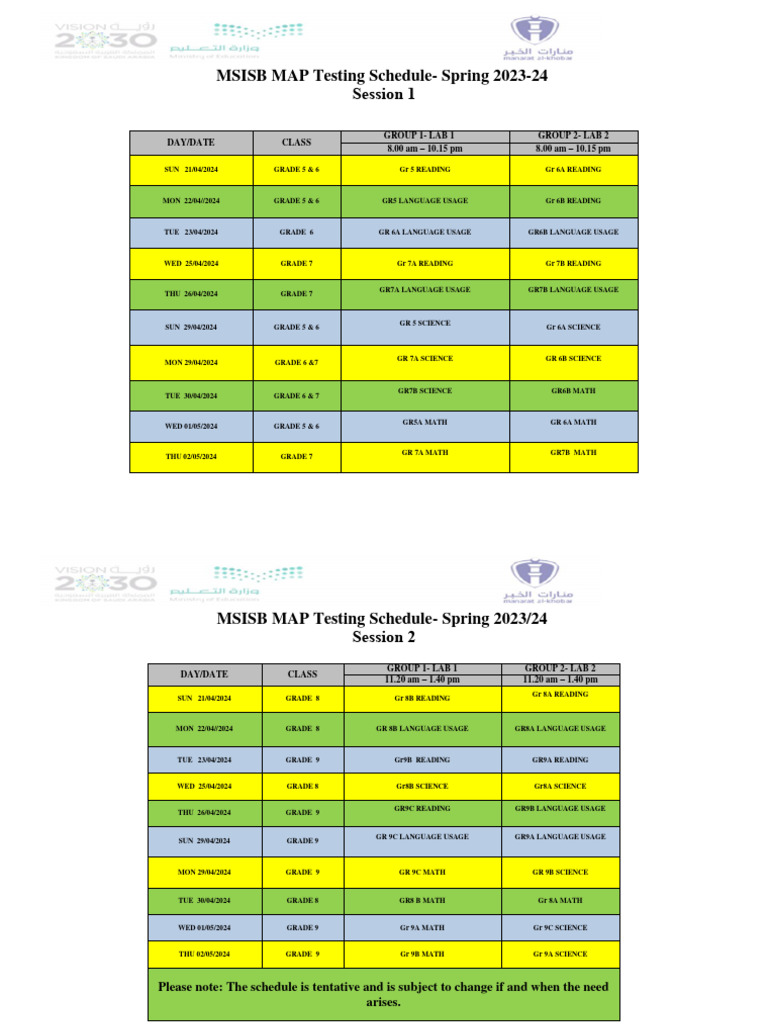 Map Schedule Spring 2023.24 FINAL | PDF