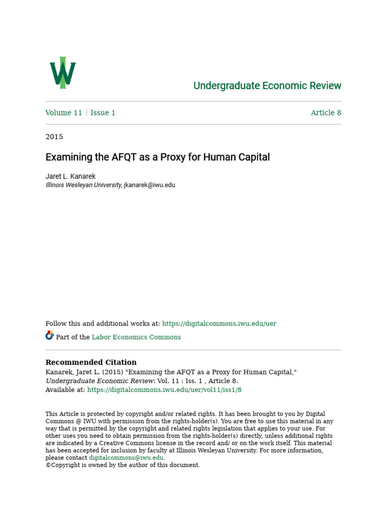 Examining The AFQT As A Proxy For Human Capital | PDF | Human Capital ...