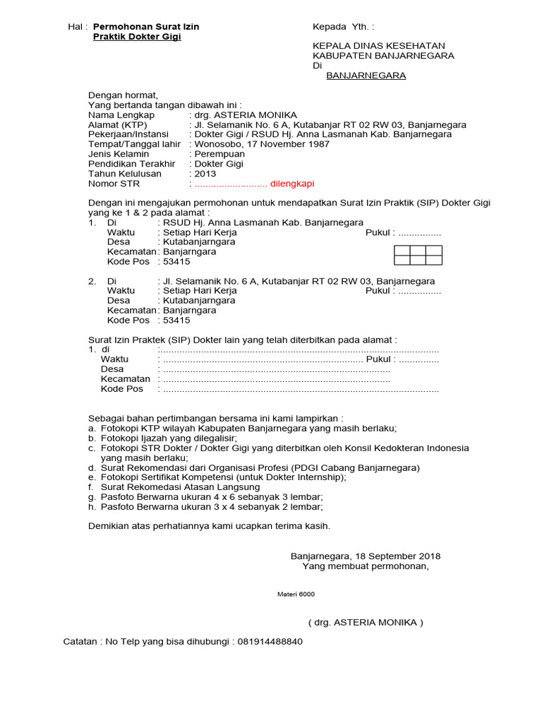 Surat Permohonan SIP Drg. | PDF