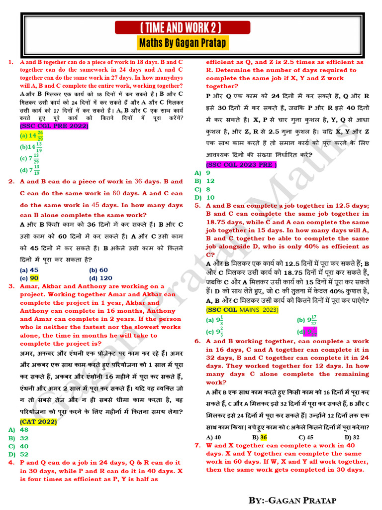 372834time and Work Sheet-2 - Crwill | PDF