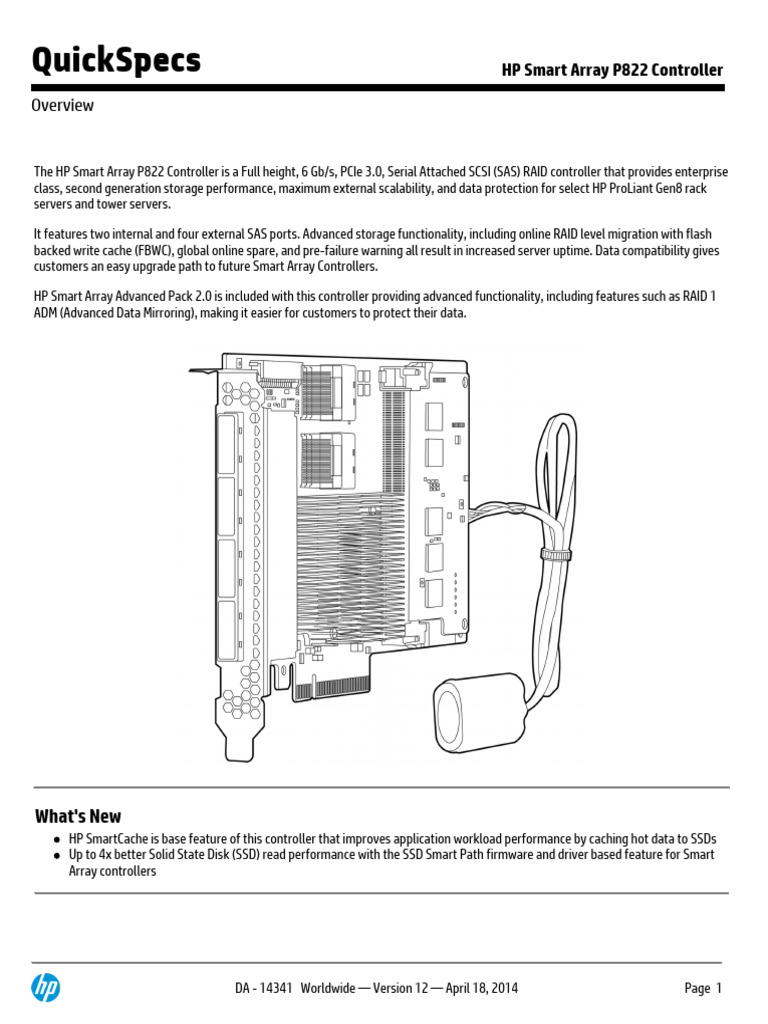 HP Smart Array P822 Controller | PDF | Solid State Drive | Computer Architecture