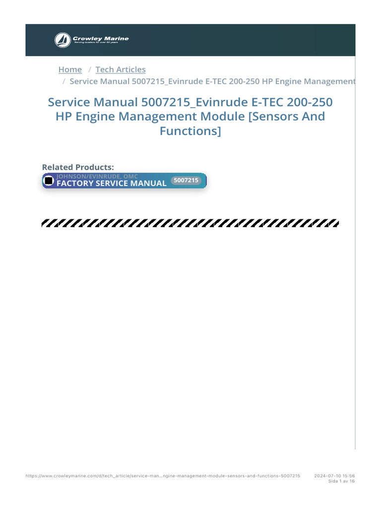 Evinrude E-TEC 200-250 HP Engine Management Module (Senso | PDF ...