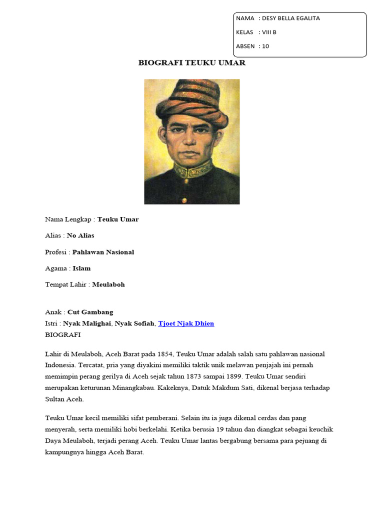 Biografi Teuku Umar: Pahlawan Aceh | PDF | Sejarah