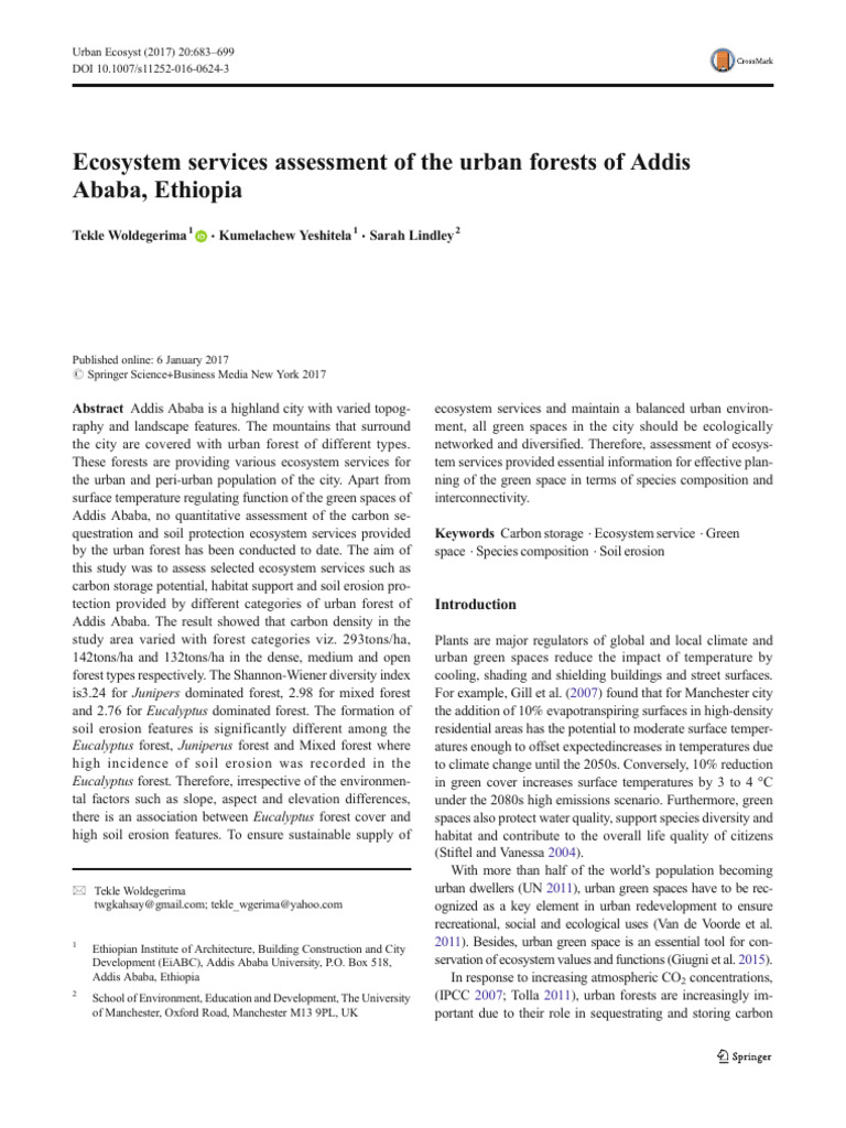 Ecosystem Services of Addis Ababa's Urban Forests | PDF | Forests ...