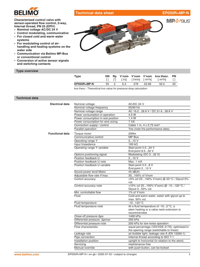 50R - Belimo - EP050R - MP-N - Datasheet - En-Gb | PDF | Flow ...
