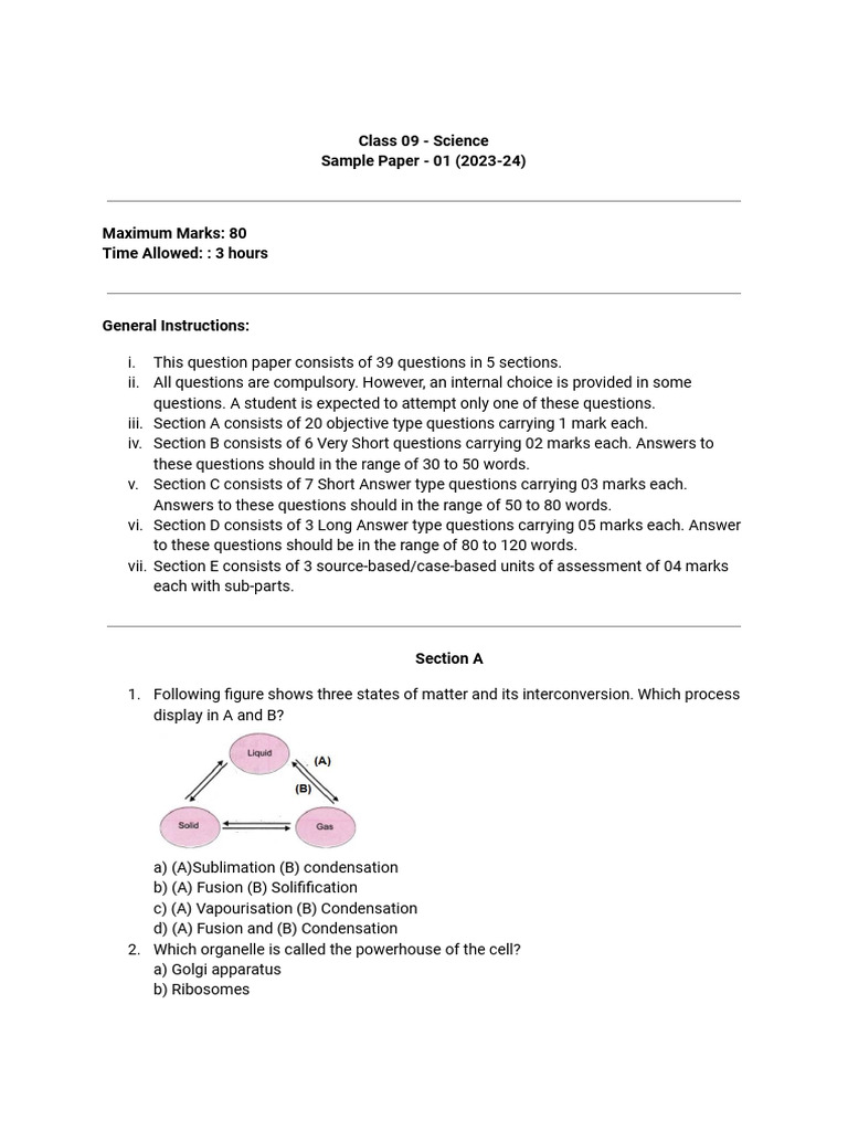Science Sample Paper 2 | PDF | Chemistry | Physical Sciences