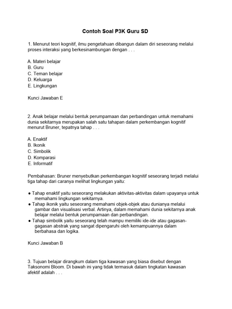 Soal dan Pembahasan P3K Guru SD | PDF