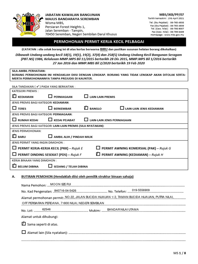 Permohonan Permit Kerja Kecil Pelbagai | PDF