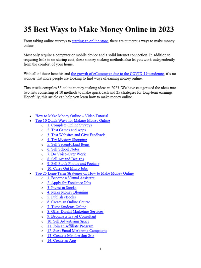 Top 35 Online Money-Making Methods 2023 | PDF | Affiliate Marketing ...