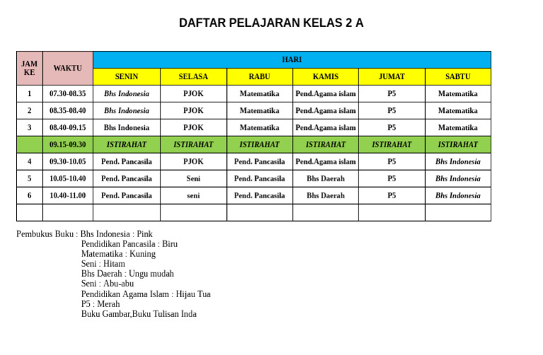 JADWAL PELAJARAN KELAS 2 IKM Datadikdasmen.com) - Google Dokumen | PDF