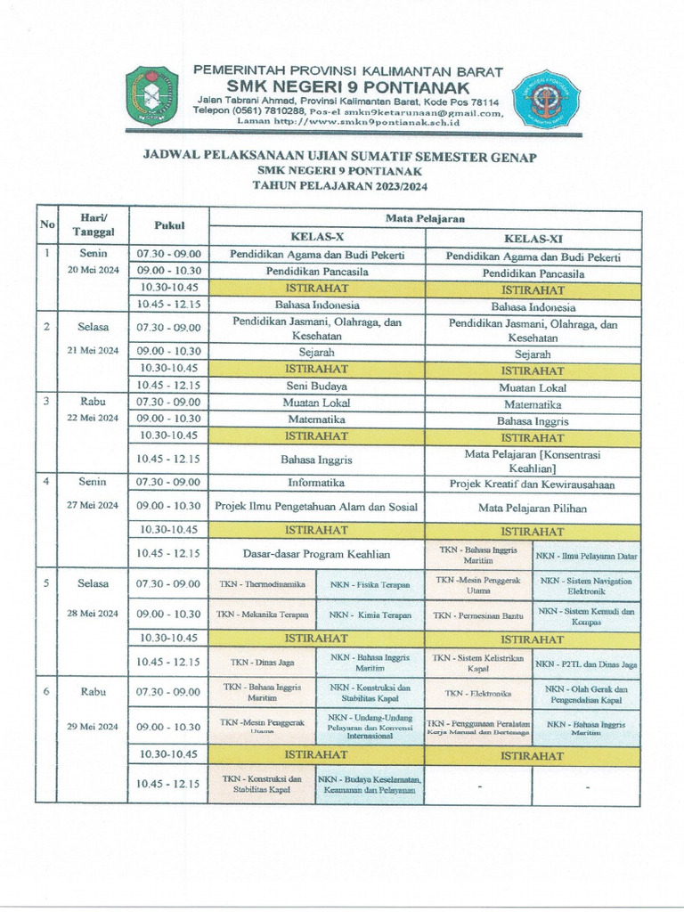 Jadwal Ujian Sumatif Genap 2024 | PDF