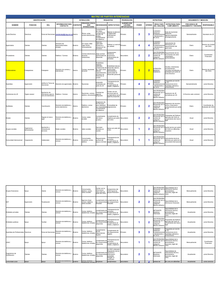 Matriz de Partes Interesadas CIAG 10-06-2022 | PDF