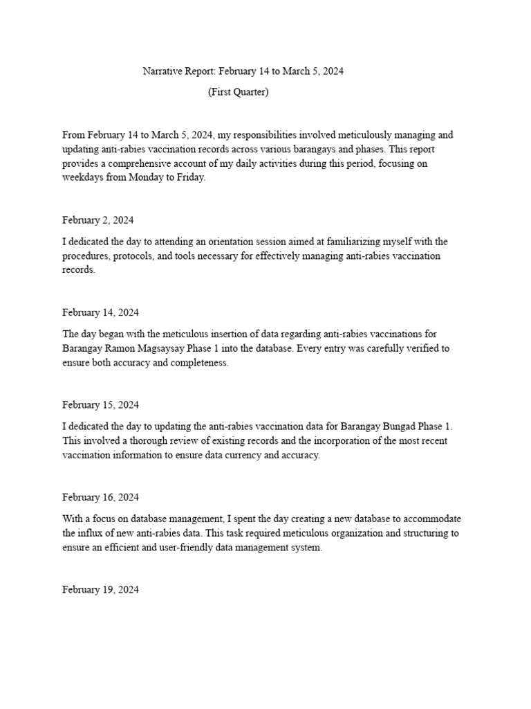 Narrative report | PDF | Databases | Information