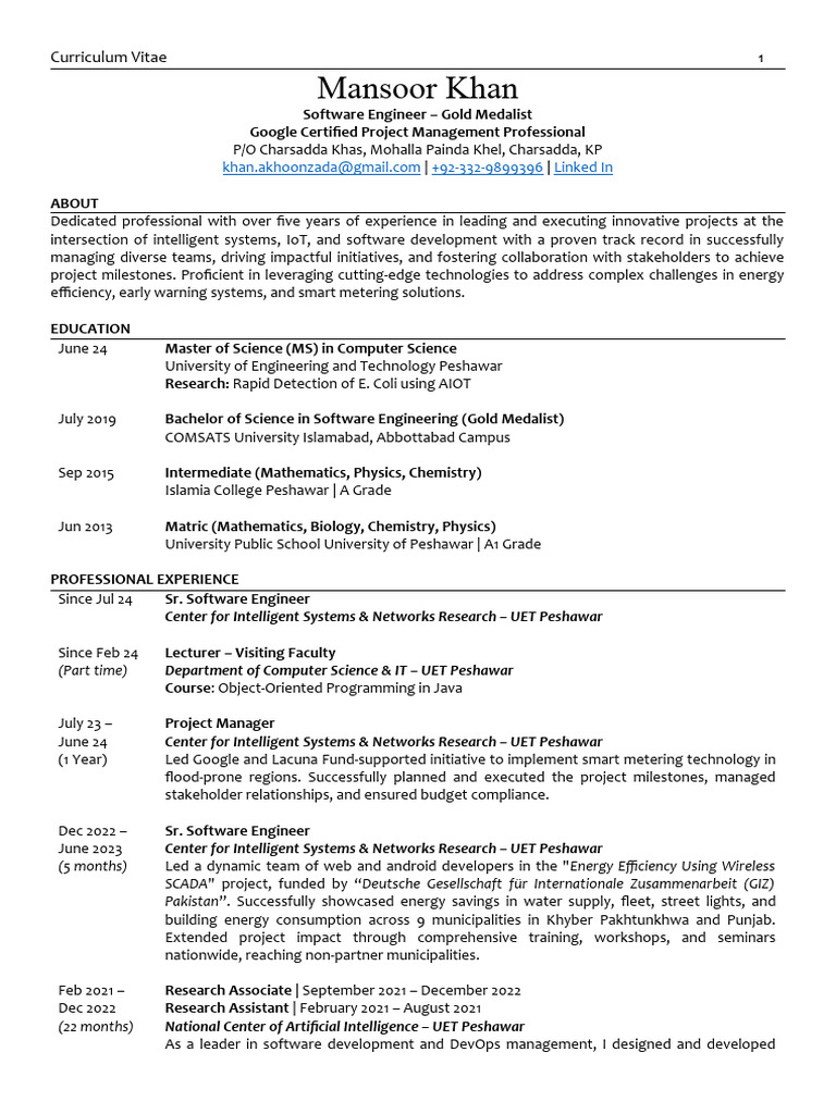 Mansoor Khan CV 2.0 | PDF | Internet Of Things | World Wide Web