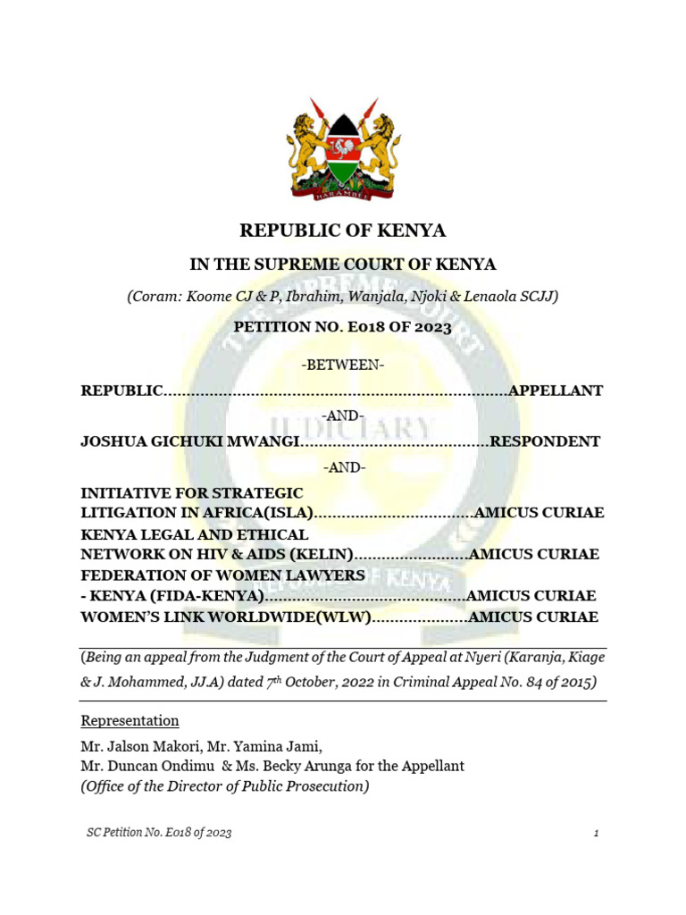 Judgment - Petition No. E018 of 2023 Republic V Joshua Gichuki Mwangi ... Judgment - Petition No. E018 of 2023 Republic V Joshua Gichuki Mwangi ...
