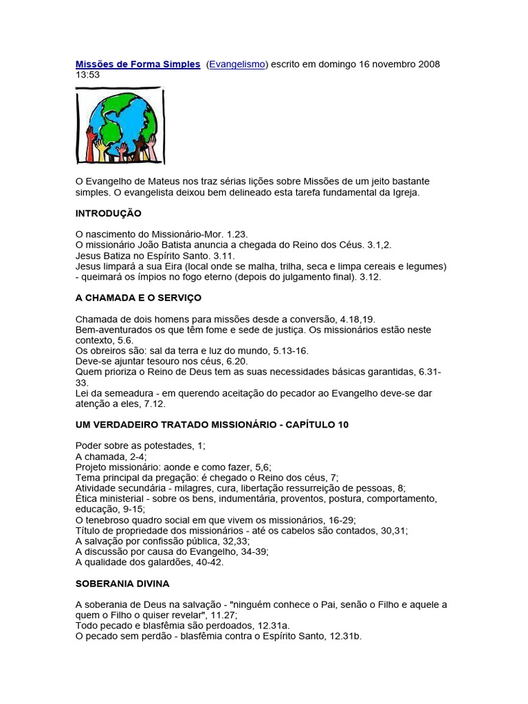 Missões Simples no Evangelho de Mateus | PDF | O Reino de Deus | Jesus