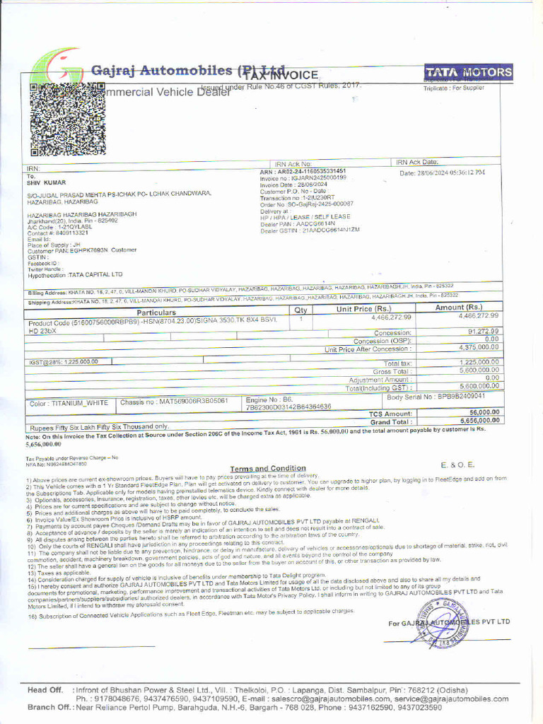 Invoice of Shiv Kumar (Tata Capital) | PDF