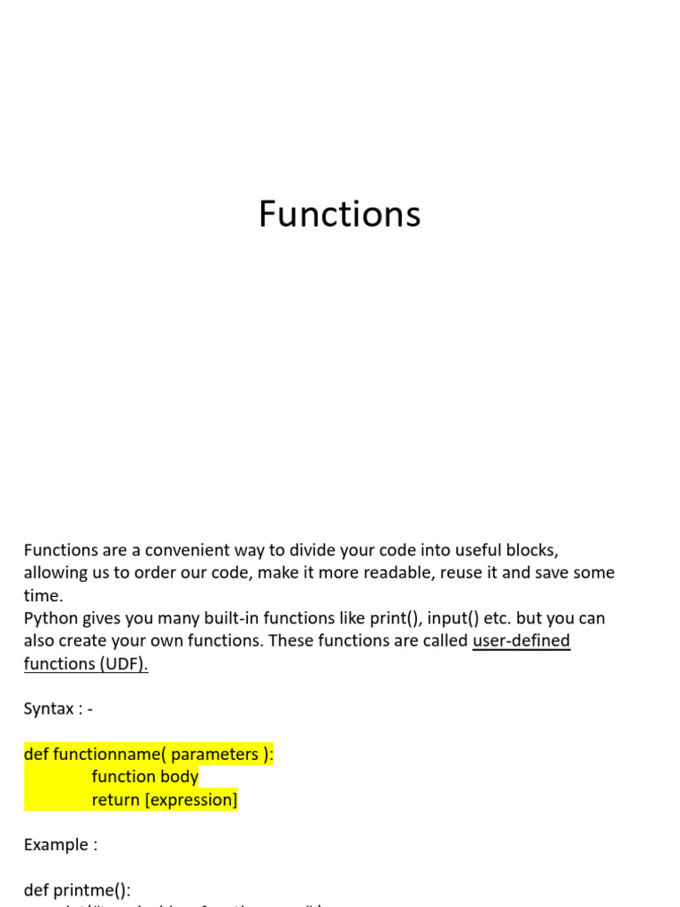 Functons In Python Pdf Parameter Computer Programming Computer 5191