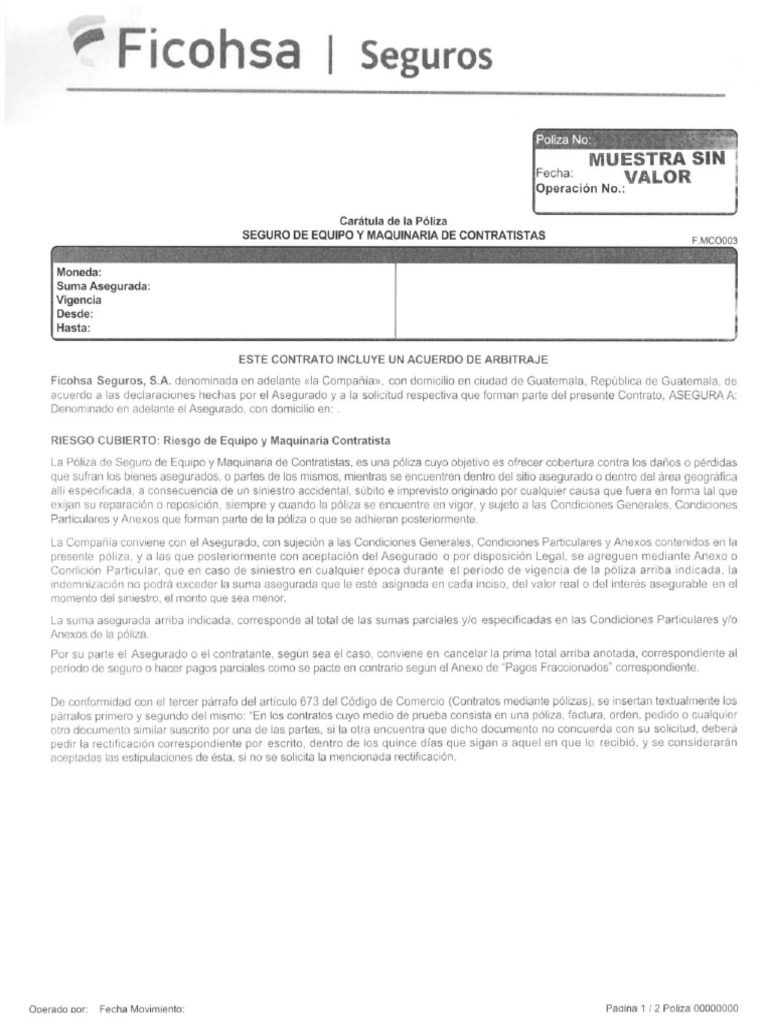 Seguro Equipo Maquinaria Contratista | PDF