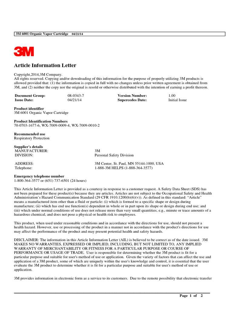 3m 6001 SDS Article Info Letter | PDF | Business | Computers