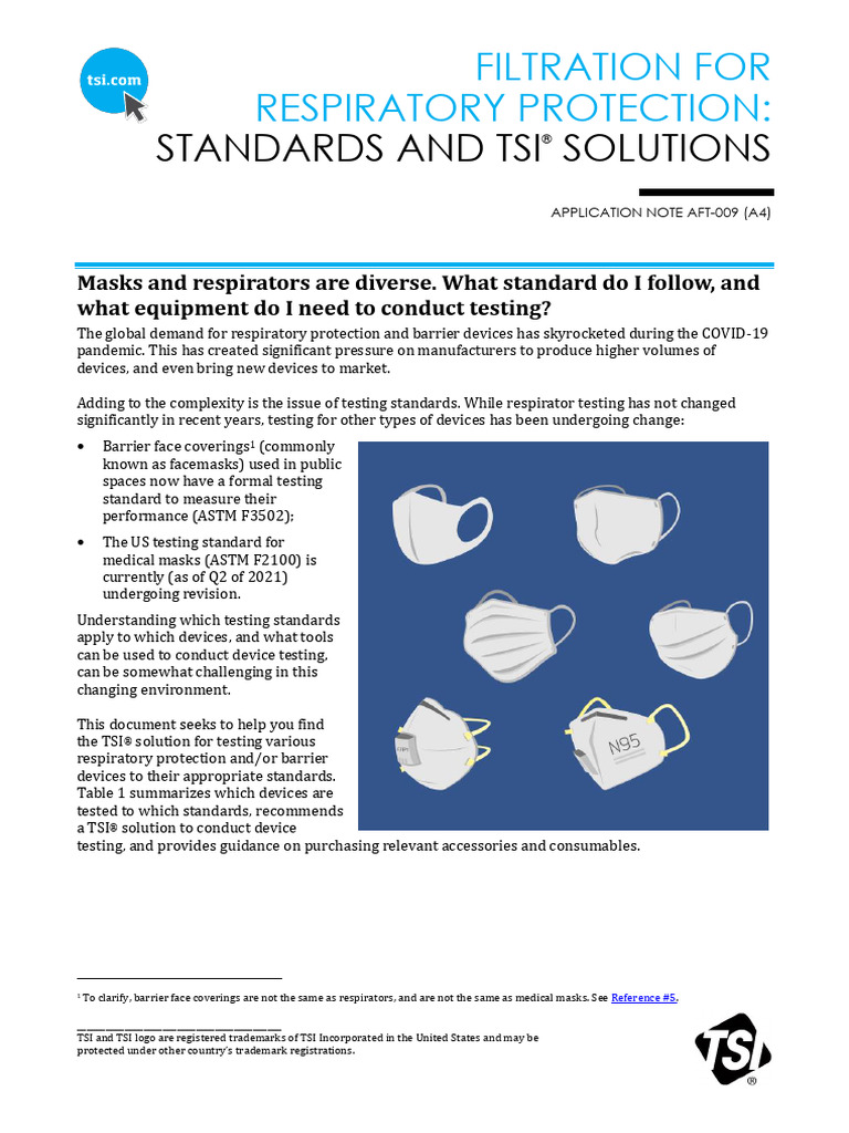 AFT-009 Resp Protect Filtrat Stds TSI Solutions AppNote A4-Web | PDF ...