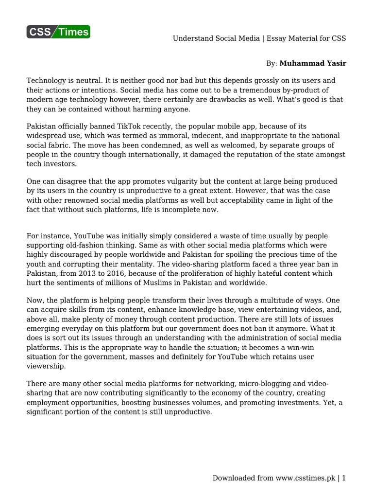 Understand Social Media - Essay Material For CSS | PDF | Social Media ...