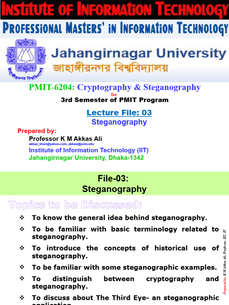 Steganography Lecture Overview | PDF | Cryptography | Encryption